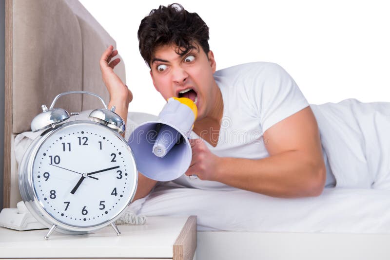 The Man in Bed Suffering from Insomnia Stock Image - Image of angry ...