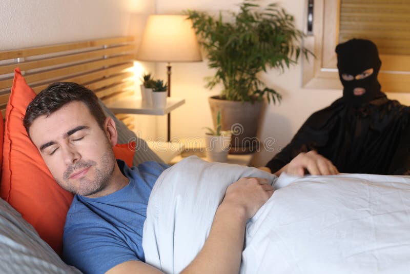 Man in Bed Surprised by an Intruder Stock Image - Image of insecurity ...