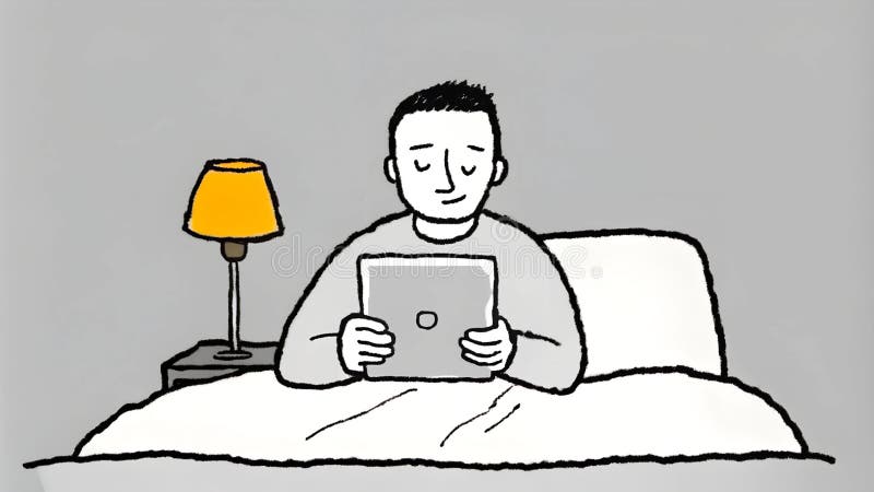 Man Relaxing in Bed Using Tablet Digital Device Night Rest Home Calm ...