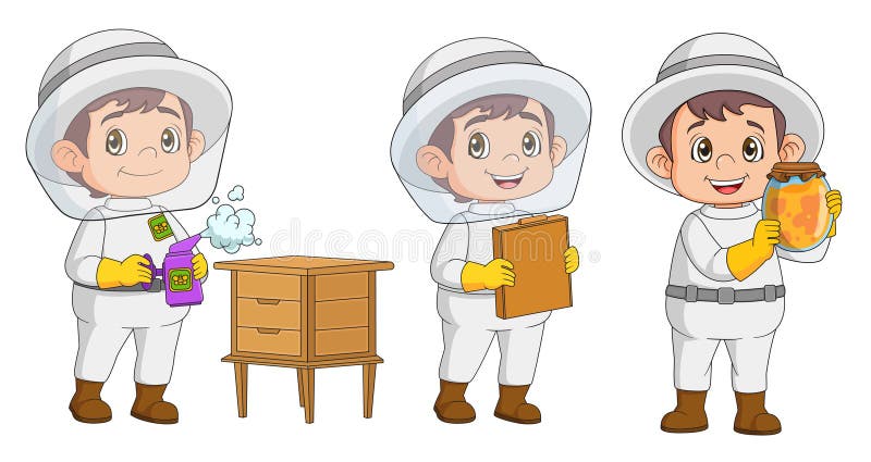 Man Beekeeper Harvest Honey from Bees Vector Set Stock Vector ...