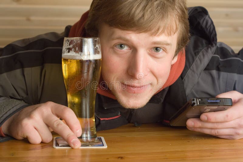 Man with beer stock image. Image of bocal, computer, beaker - 2028423