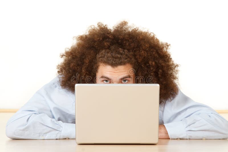 Man Behind Laptop stock photo. Image of peek, stares - 17758080