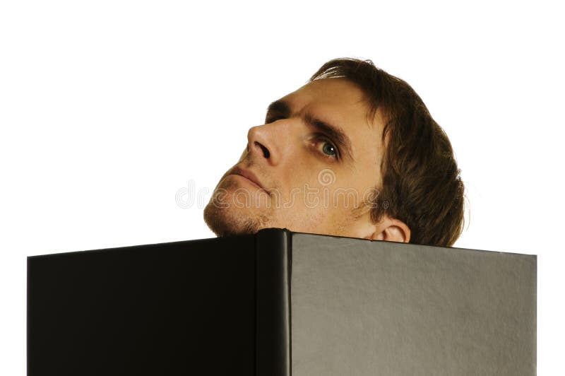 Man behind the open book stock image. Image of isolated - 11809513