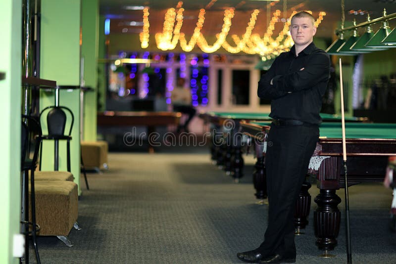 Man behind pool table stock photo. Image of billiards - 63955752