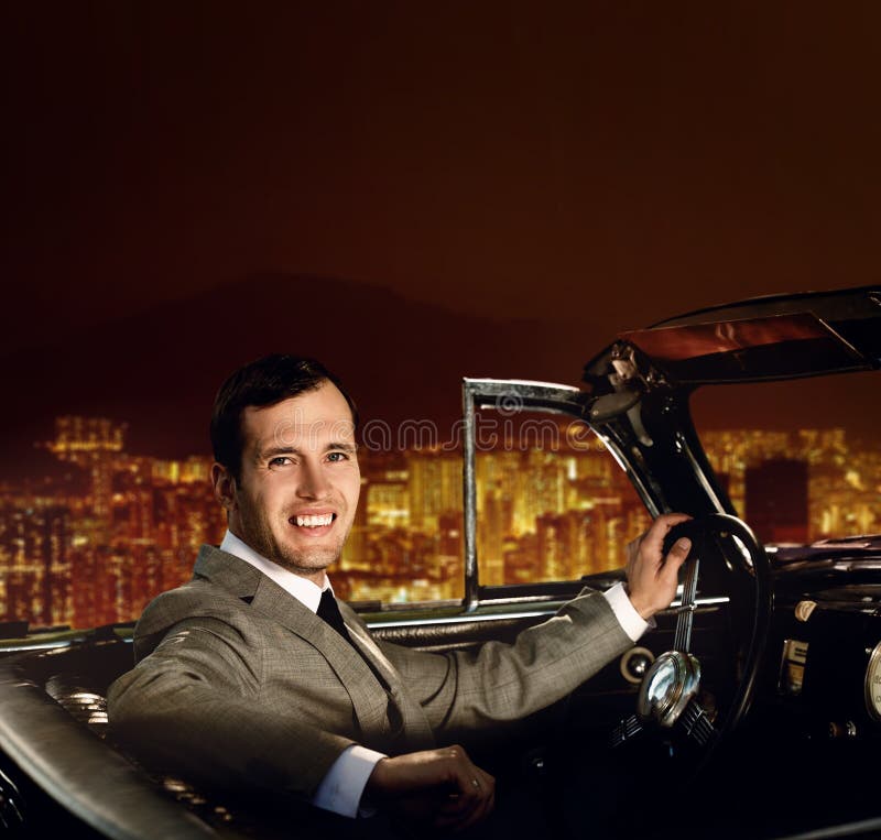 Man behind the wheel stock photo. Image of brunette, brown - 27592008