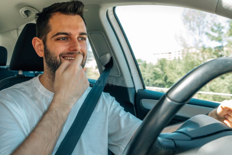 Man Behind the Wheel of the Car Driving Stock Image - Image of ...