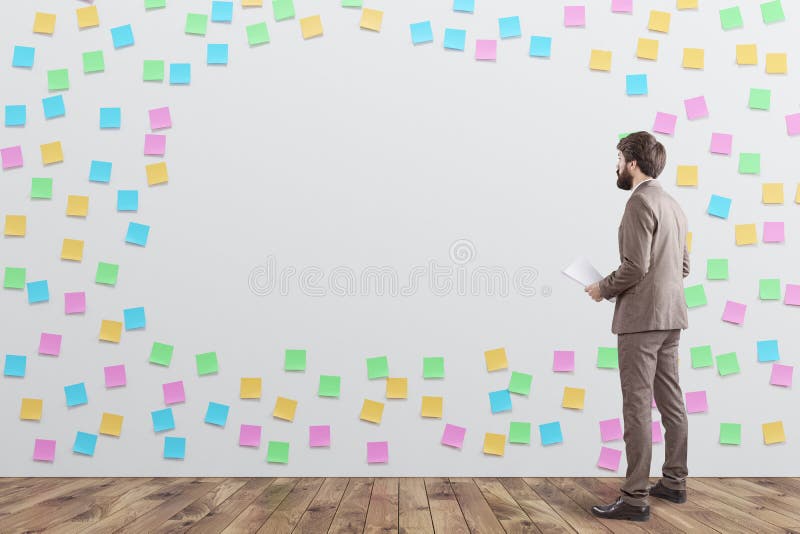 Man in Beige in Sticky Notes Room Stock Illustration - Illustration of ...