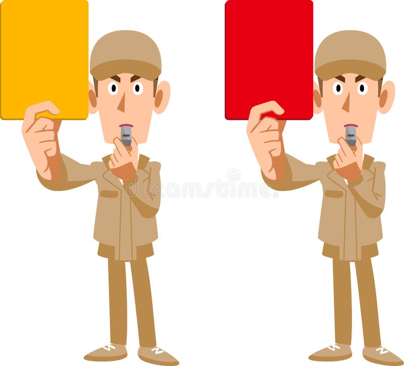 A Man in Beige Work Clothes Showing a Yellow Card and a Red Card Stock ...