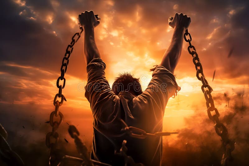 Man Being Free from the Chains that Bound Him Stock Illustration ...