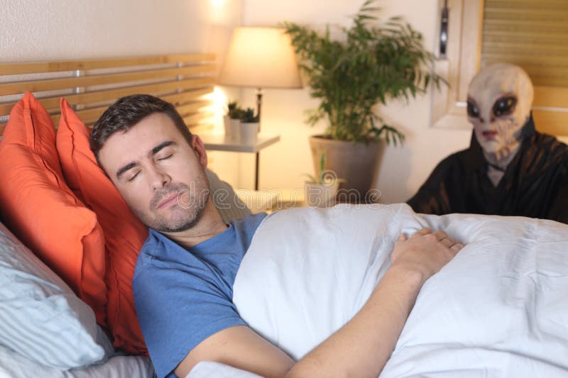 Man Being Observed by an Alien during the Night Stock Photo - Image of ...