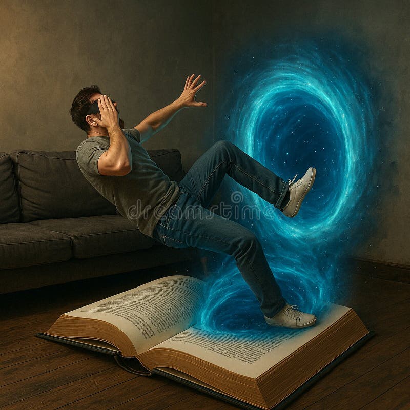Man Falling into a Vortex from an Open Book Stock Illustration ...