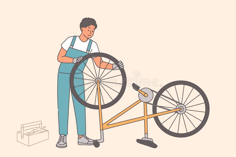 Man is Bicycle Repairman, Fixing Wheels or Assembling Cycle from ...