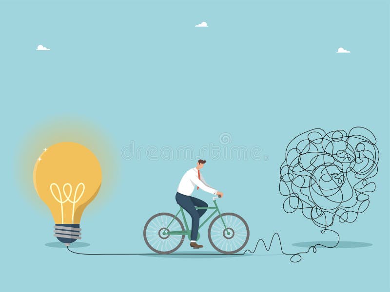 Man on a Bicycle Turns Confused Thoughts into Innovative Ideas Stock ...