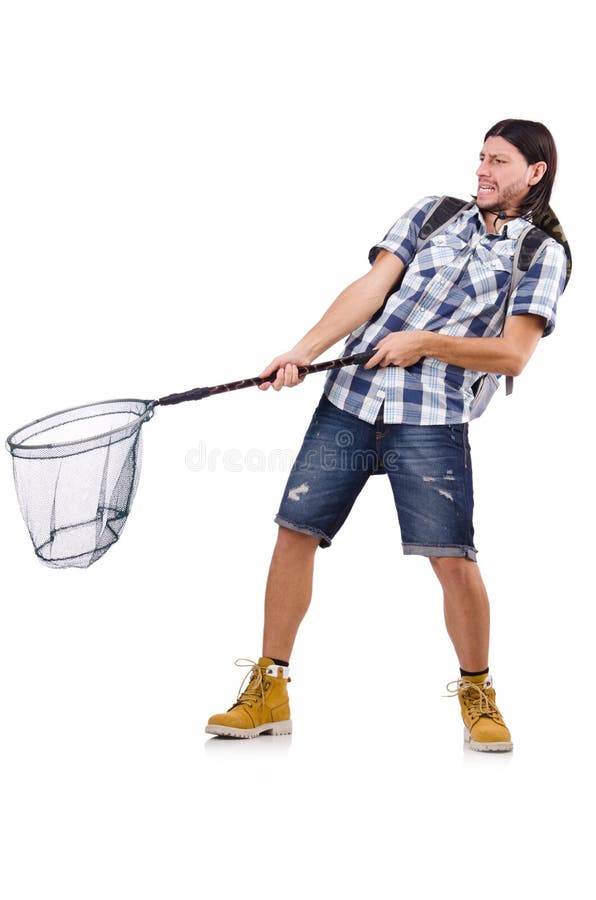 Man with big catching net stock photo. Image of happy - 36361052