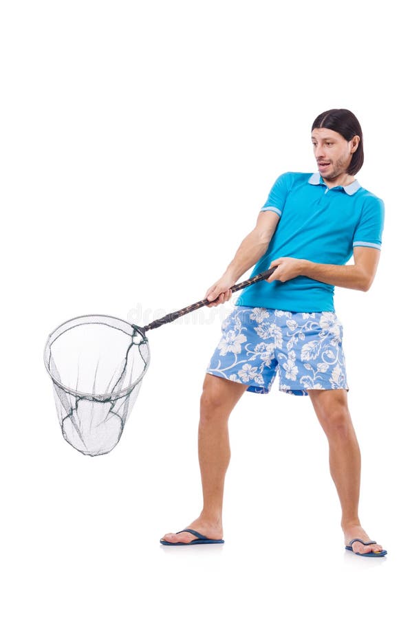 Man with big catching net stock photo. Image of backpack - 43418684
