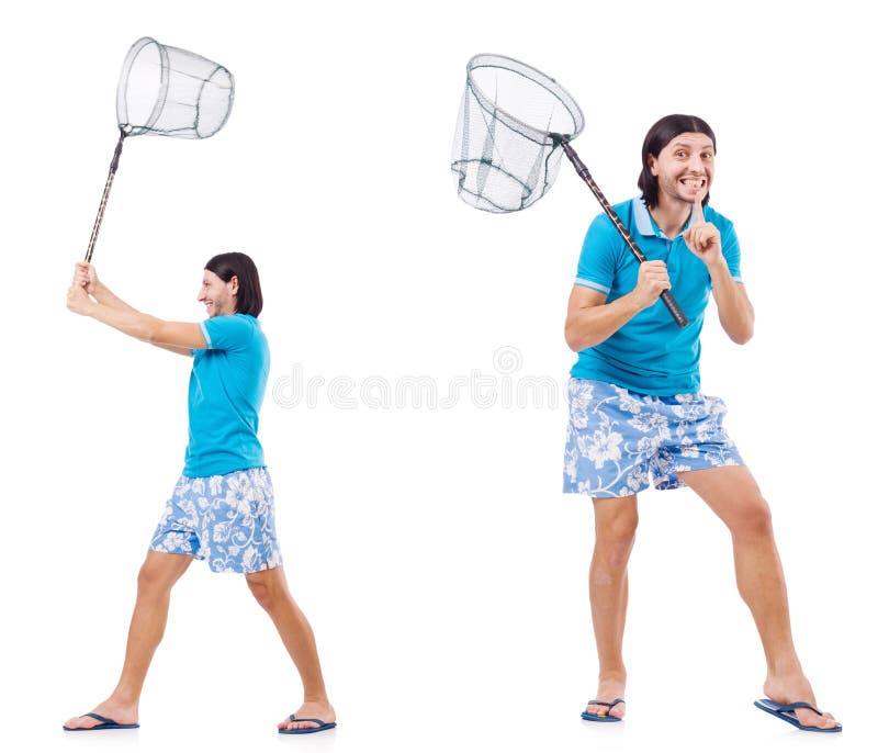 Man Big Catching Net Isolated White Photos - Free & Royalty-Free Stock ...