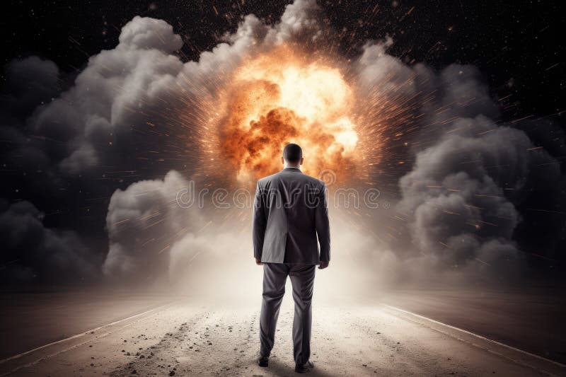 Man and Big Explosion. Generative AI Stock Illustration - Illustration ...