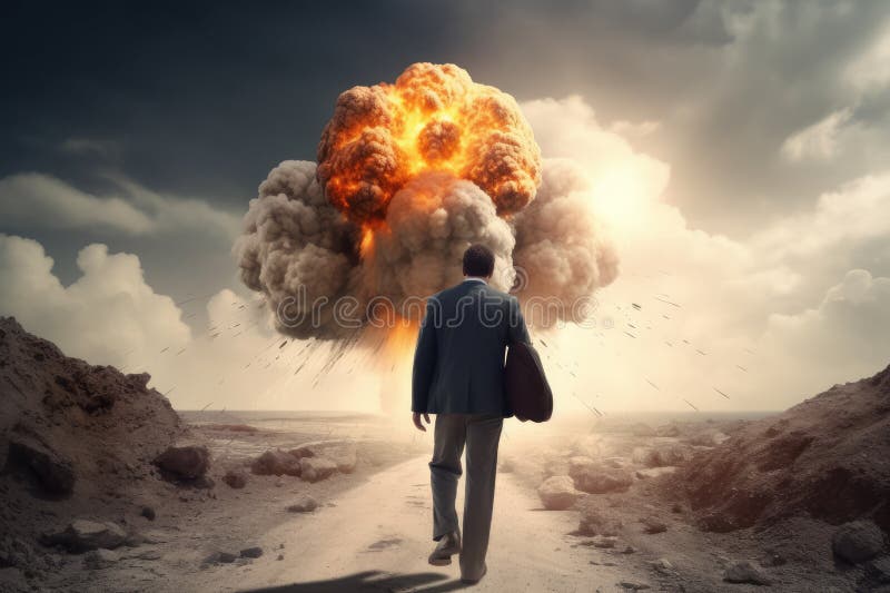 Man and Big Explosion. Generative AI Stock Illustration - Illustration ...