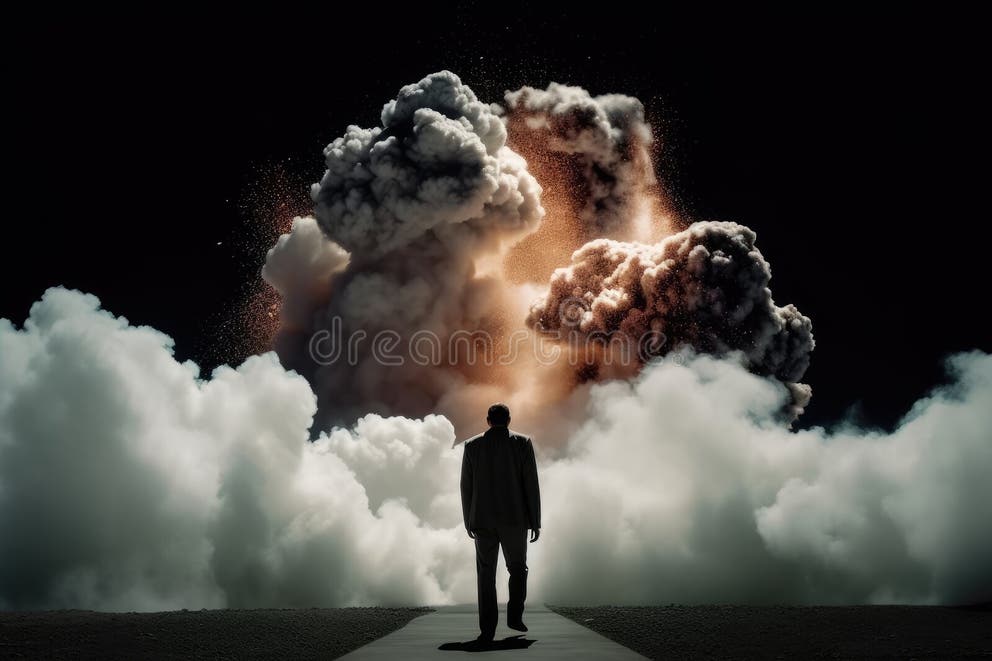 Man and Big Explosion. Generative AI Stock Illustration - Illustration ...