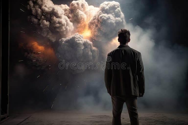 Man and Big Explosion. Generative AI Stock Illustration - Illustration ...
