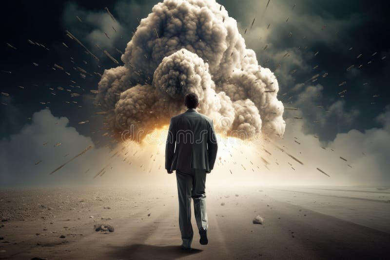 Man and Big Explosion. Generative AI Stock Illustration - Illustration ...