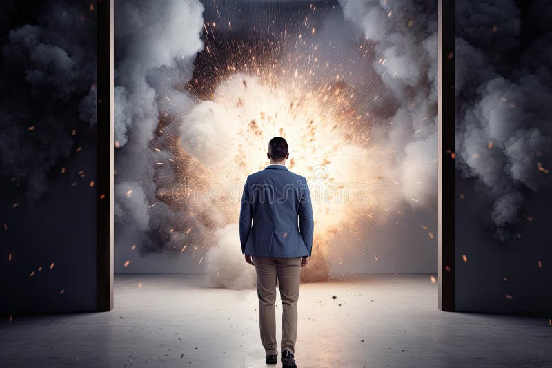 Man and Big Explosion. Generative AI Stock Illustration - Illustration ...