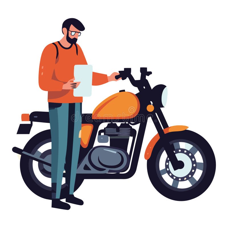 Man Biker with a Motorcycle and Paper Stock Vector - Illustration of ...