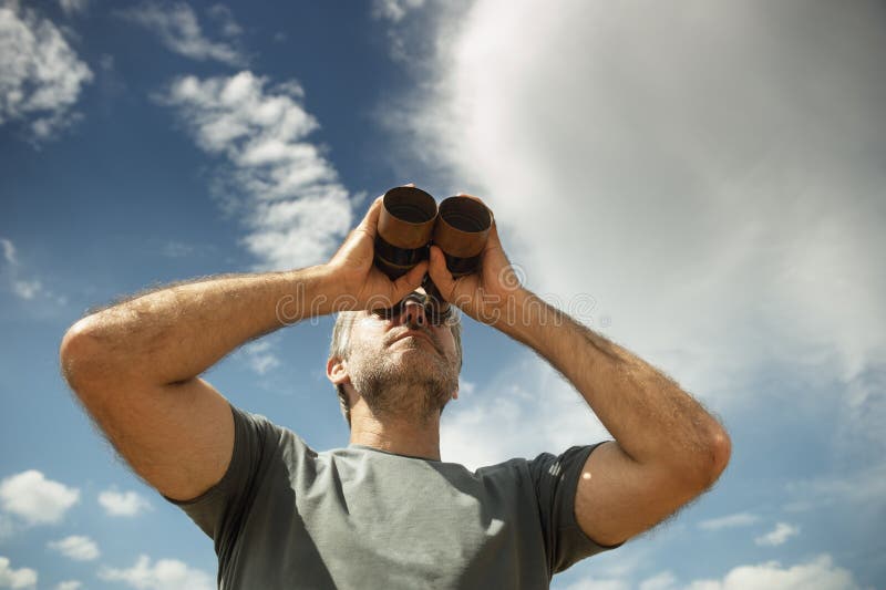 Man with binoculars stock photo. Image of person, raincoat - 35050194
