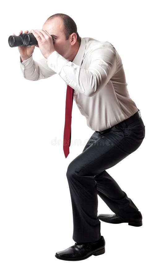 Man Sitting in Chair and Searching with Binoculars Stock Image - Image ...