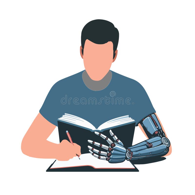 A Man with Bionic Hand Write a Book Flat Design 3d Vector Illustration ...