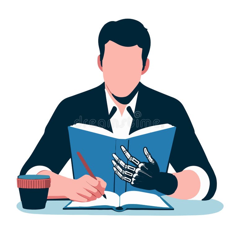 A Man with Bionic Hand Write a Book Flat Design 3d Vector Illustration ...