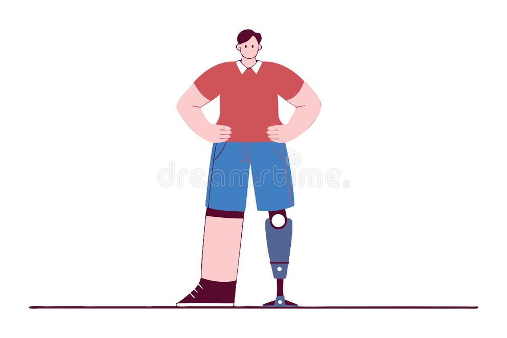 Man with Bionic Leg Prosthesis, Vector Illustration, Advanced ...