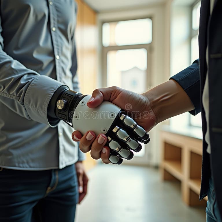 A Man with a Bionic Prosthesis Shakes Hands, Demonstrating ...