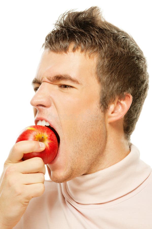 Man is biting apple stock image. Image of diet, clear - 19094207
