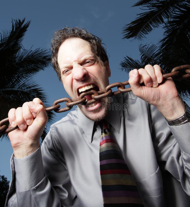Man biting a chain stock image. Image of darkness, bite - 7916897