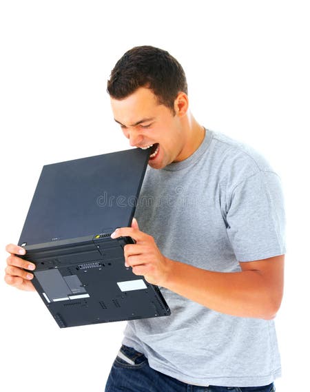 Man biting laptop stock photo. Image of biting, confused - 3197262