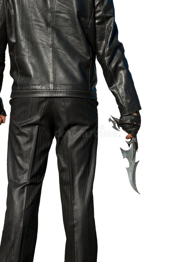 Man in Black with an Ancient Knife Stock Image - Image of curly, honor ...