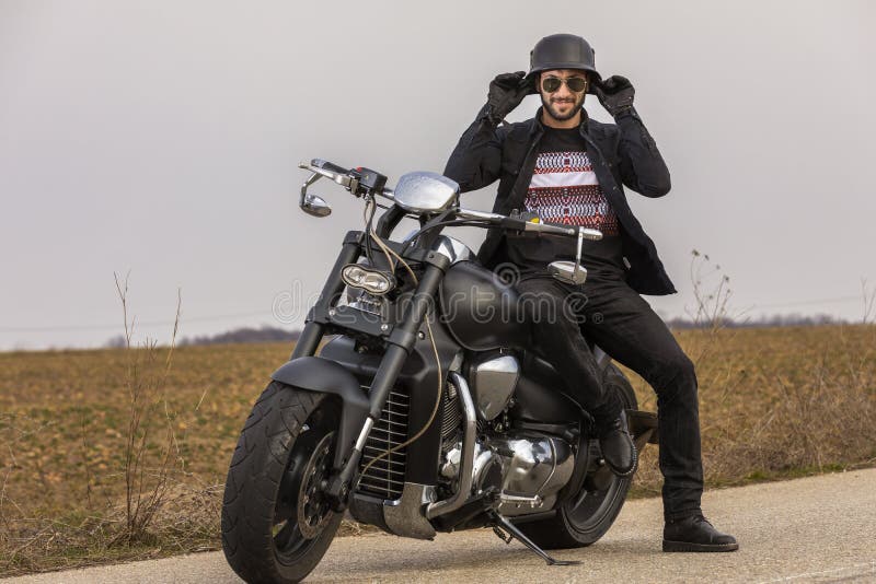 Man on a Black Classic Motorcycle Stock Image - Image of classiool ...