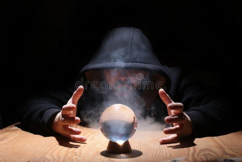 Man in a Black Hood with Cristal Ball Stock Image - Image of foretell ...