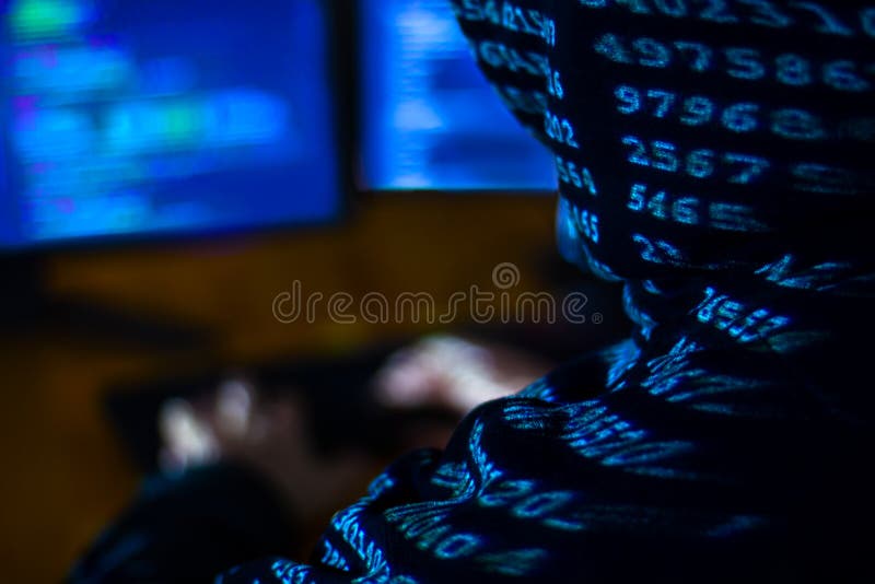 Hacker Hacking Computer Password at Night Stock Photo - Image of data ...