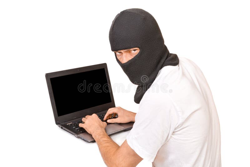 Man in Black Mask Looking at Camera and Typing Something Stock Image ...