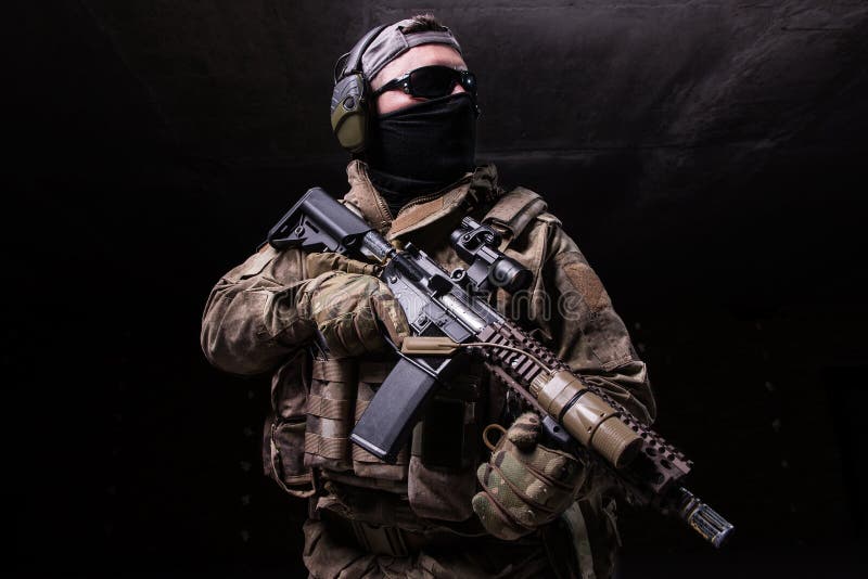 Terrorist In Black Uniform And Mask Stock Image - Image of gloves, male ...