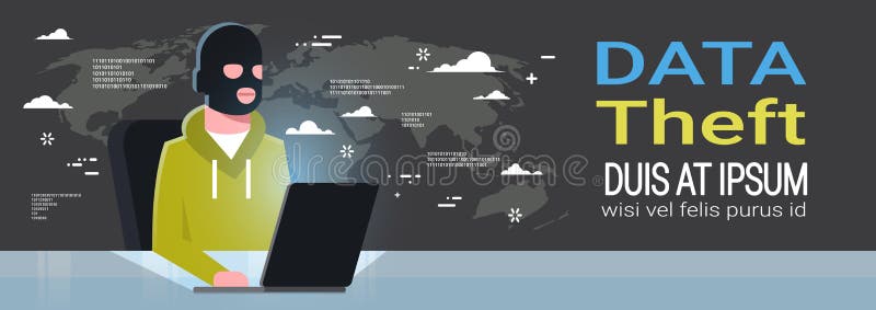 Man Black Mask Sitting at Computer Hacker Activity Concept Viruses Data ...