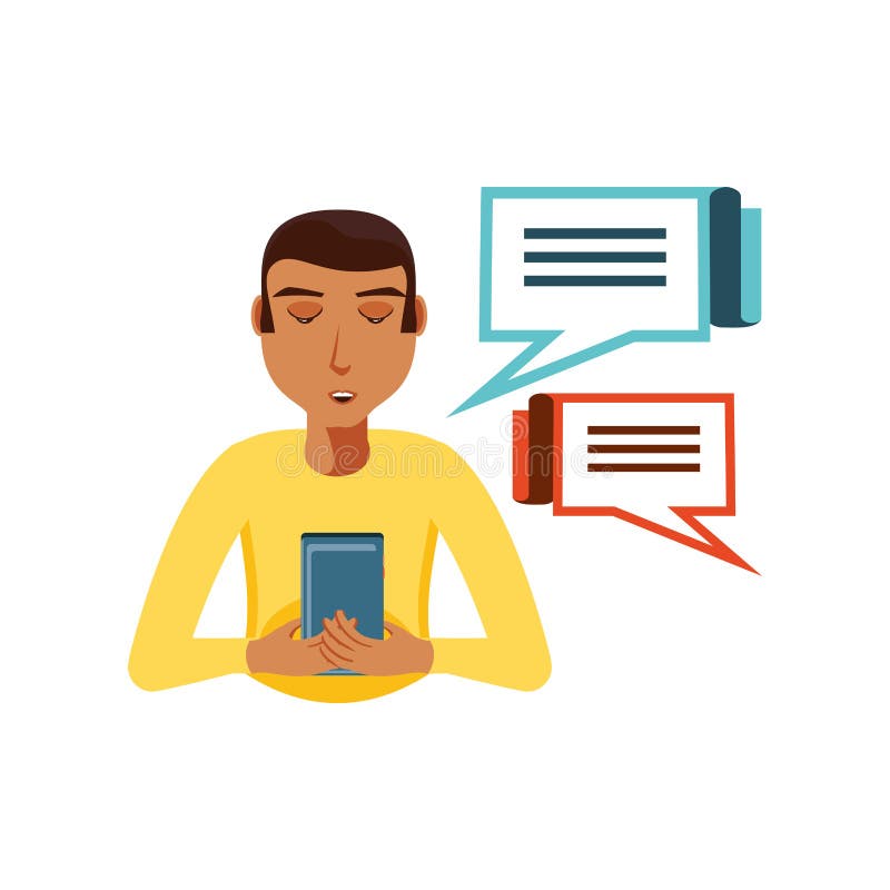 Man Black with Smartphone and Speech Bubbles Stock Vector ...