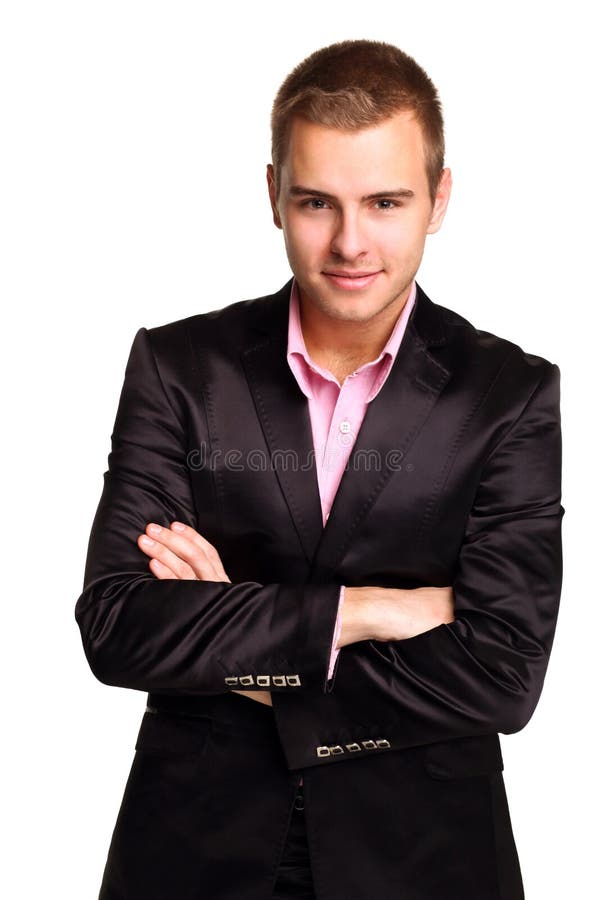 Young Man in Suit Posing Cross Hands Stock Photo - Image of friendly ...