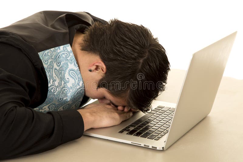 Man in Black Suit Head Down on Laptop Stock Image - Image of face ...