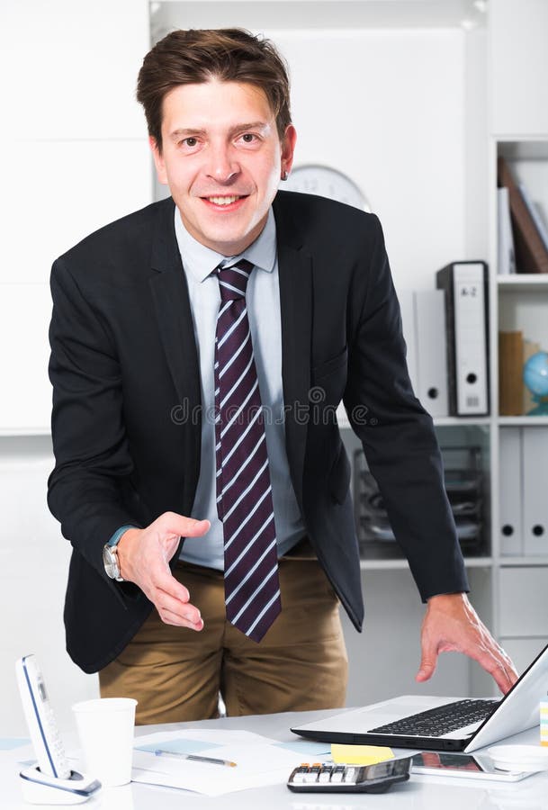 Man in Black Suit Offering One`s Hand Stock Image - Image of indoors ...