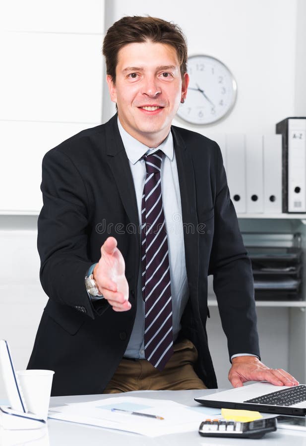 Man in Black Suit Offering One S Hand Stock Image - Image of occupation ...