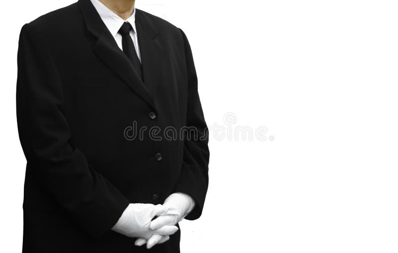 Man in Black Suit Standing Over White Stock Photo - Image of valet ...