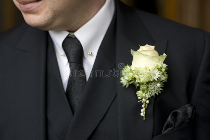 Groom Red Rose Buttonhole Wedding Stock Image - Image of occassion ...
